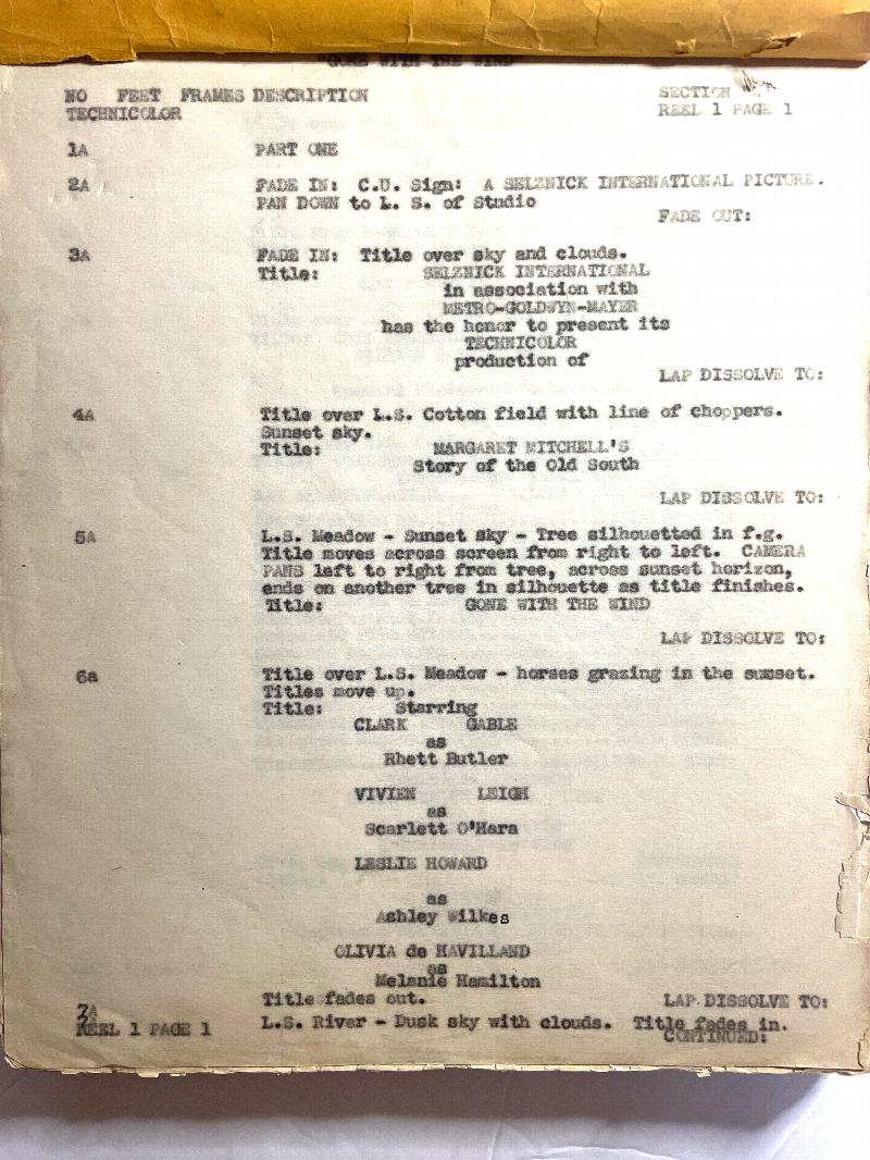 Gone With the Wind / dialogue cutting continuity script.