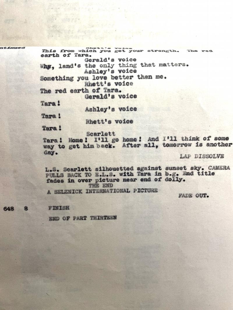 Gone With the Wind / dialogue cutting continuity script.
